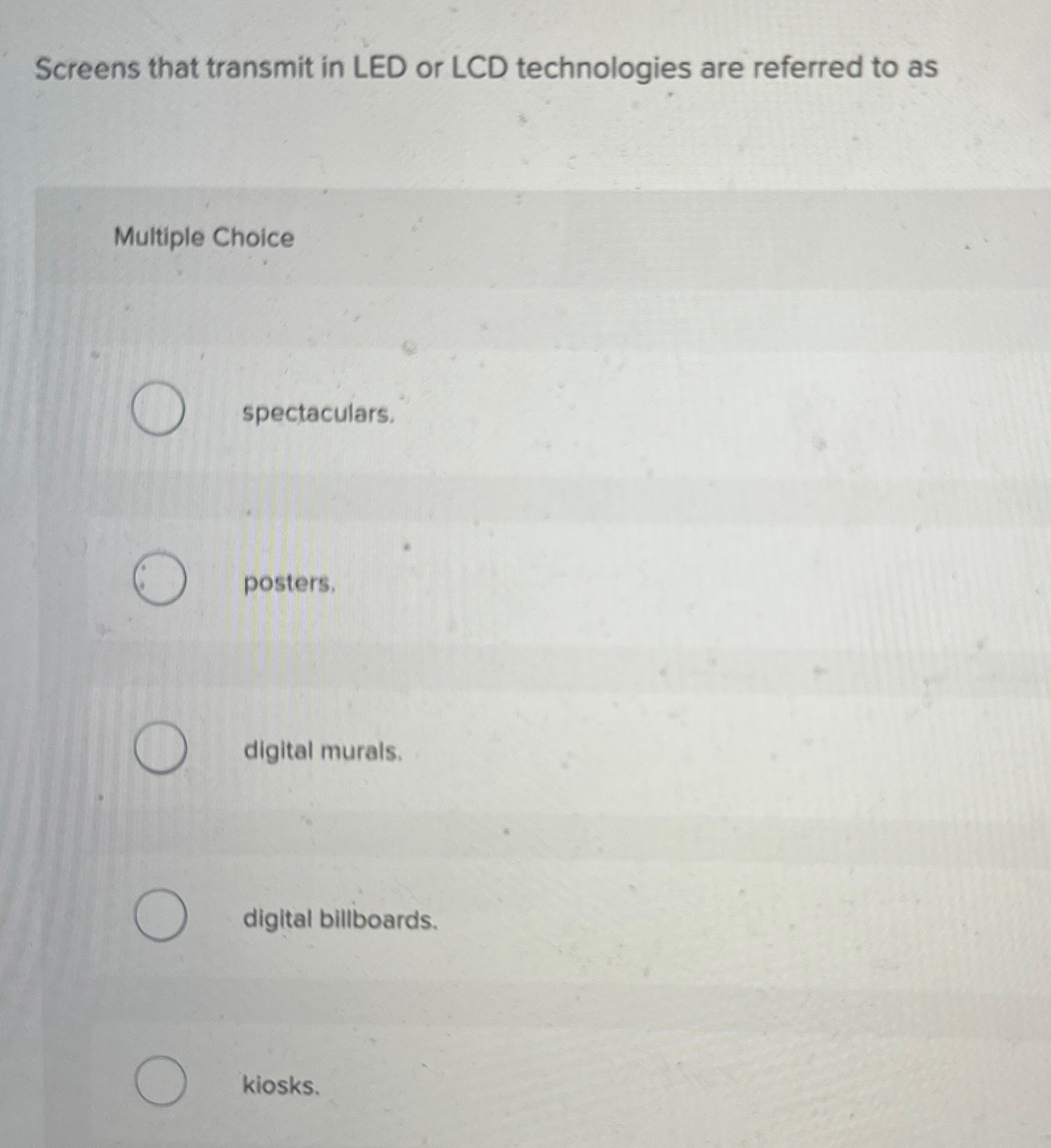 Solved Screens that transmit in LED or LCD technologies are | Chegg.com