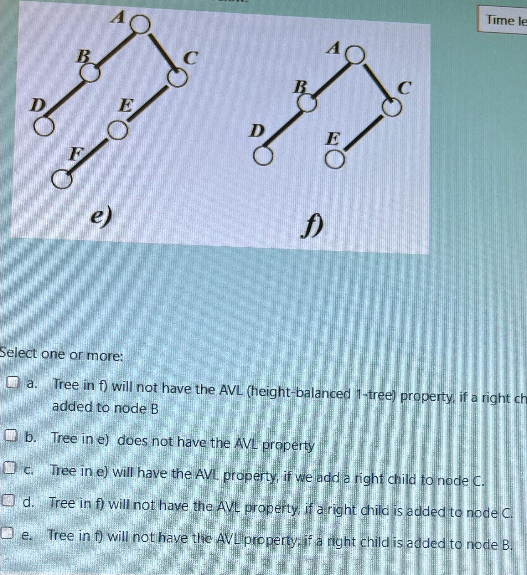 Solved e)f)Select one or more:a. ﻿Tree in f) ﻿will not have | Chegg.com
