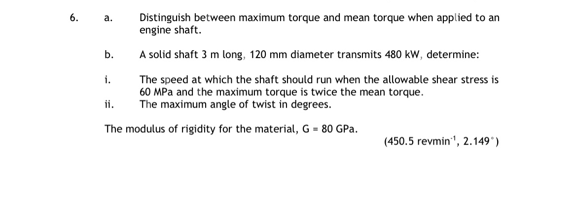 Solved a. ﻿Distinguish between maximum torque and mean | Chegg.com