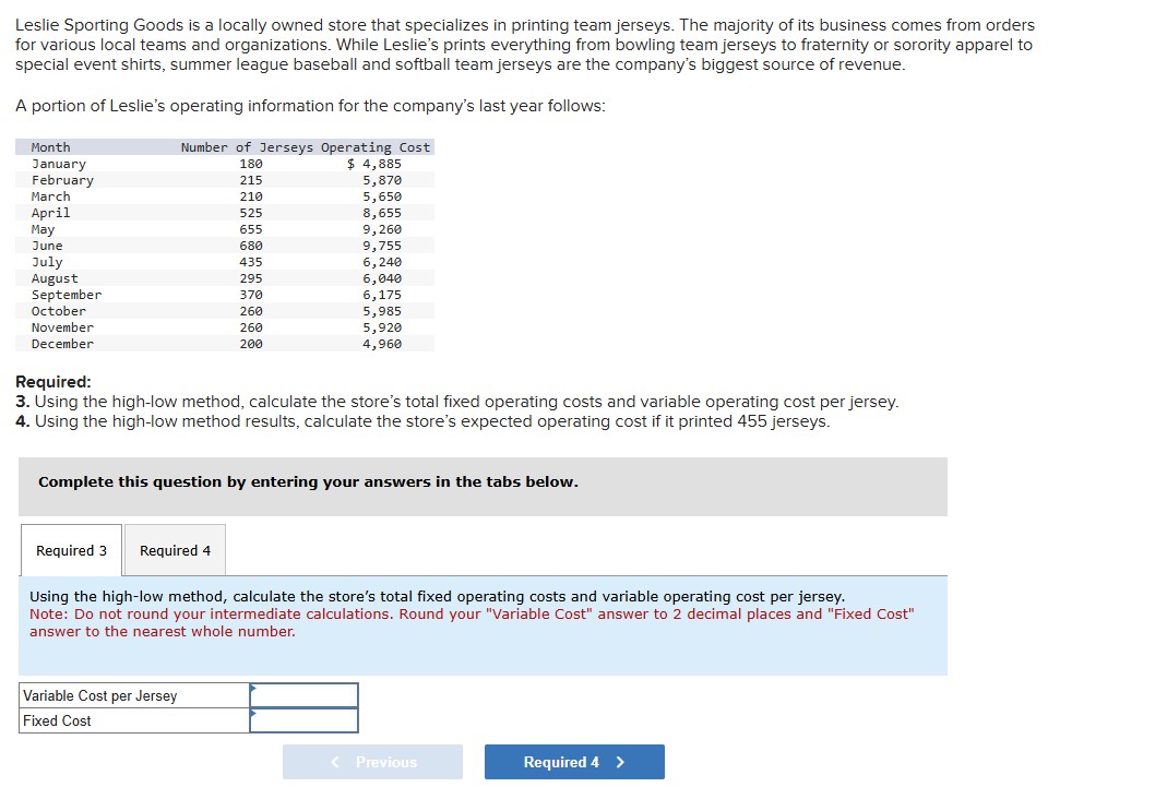 Solved Leslie Sporting Goods is a locally owned store that | Chegg.com