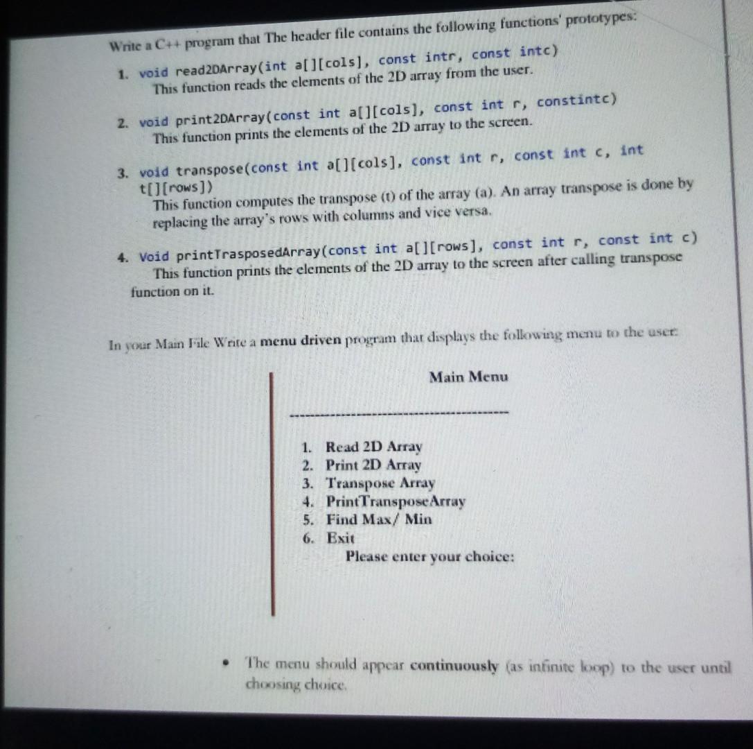 Solved Write a C++ program that the header file contains the | Chegg.com