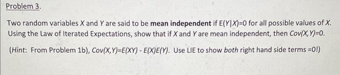Solved Two random variables X and Y are said to be mean | Chegg.com
