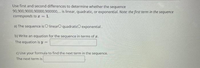 Solved Use first and second differences to determine whether | Chegg.com