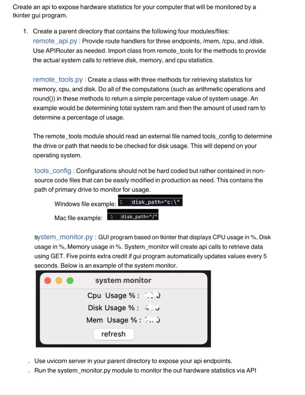 Solved Create an api to expose hardware statistics for your | Chegg.com
