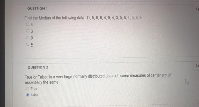 Solved QUESTION 1 2 Find the Median of the following data: | Chegg.com