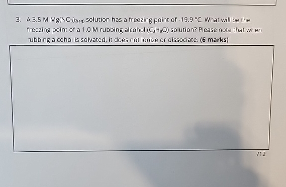 Solved A 3.5MMg(NO3)2( aq) ﻿solution has a freezing point | Chegg.com