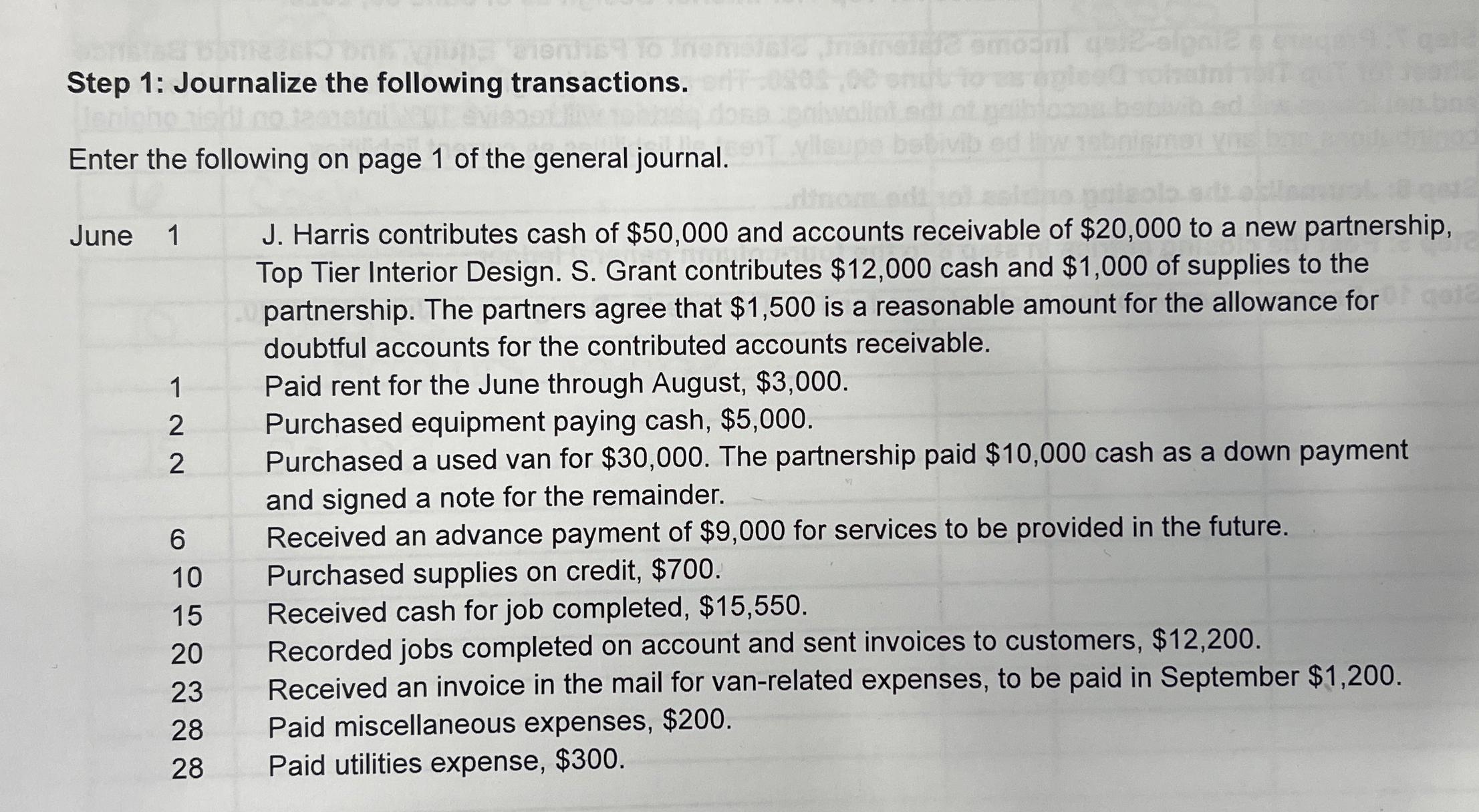 Solved Step 1: Journalize the following transactions.Enter | Chegg.com