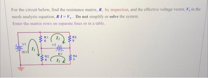 Solved For the circuit below, find the resistance matrix, R, | Chegg.com