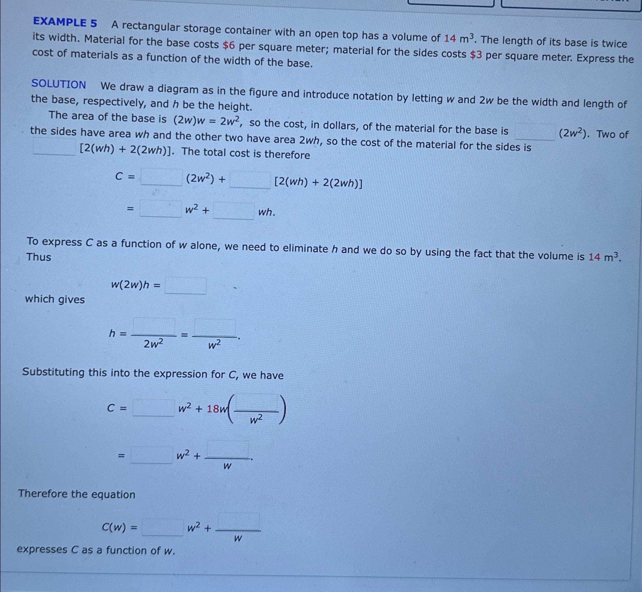 Solved EXAMPLE 5 ﻿A rectangular storage container with an | Chegg.com