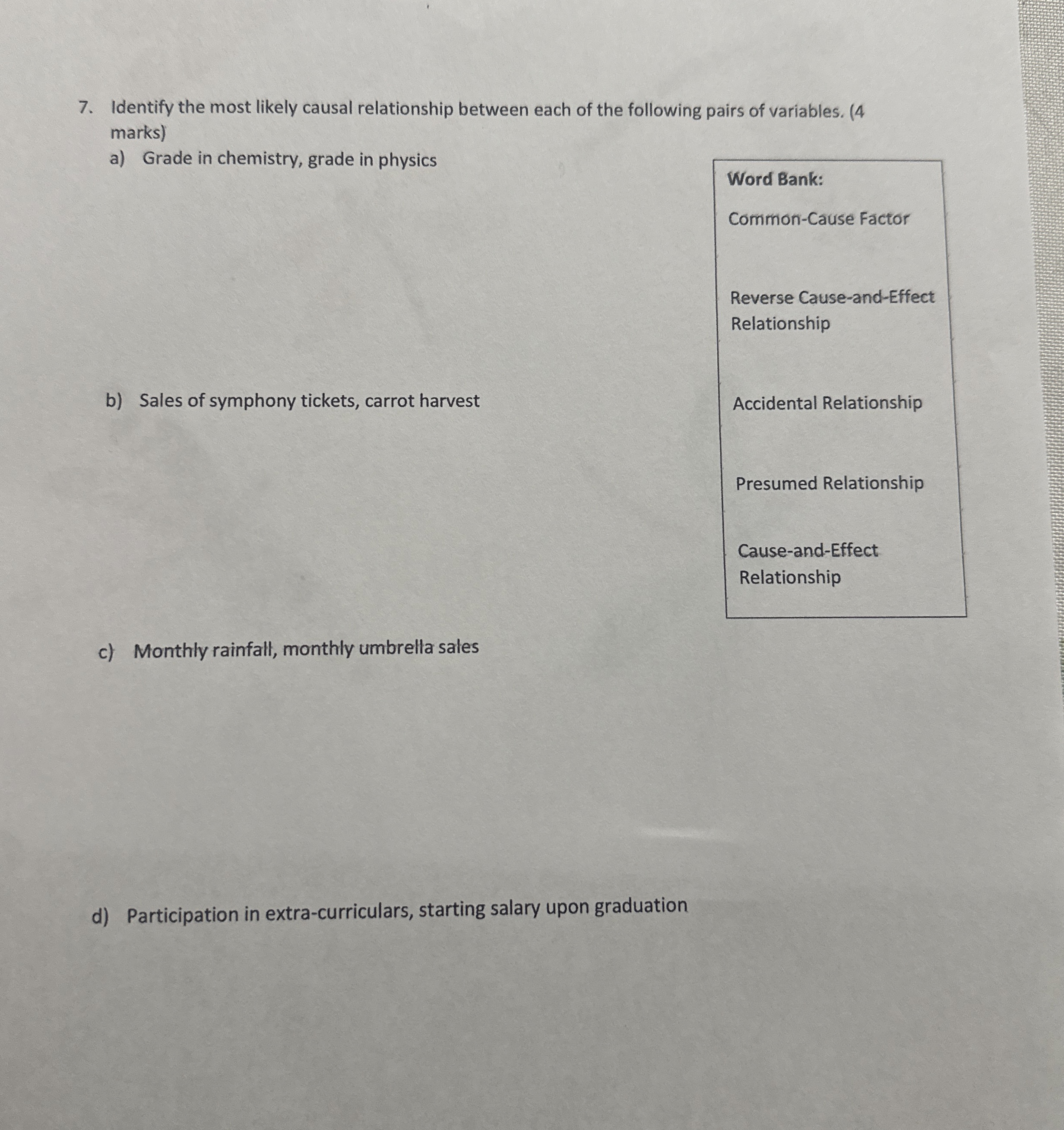 Solved Identify the most likely causal relationship between | Chegg.com