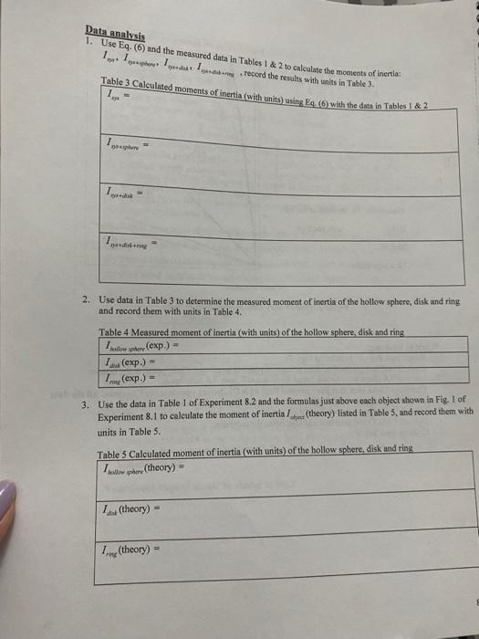 Provided data for Exp 8 and instructions for data | Chegg.com