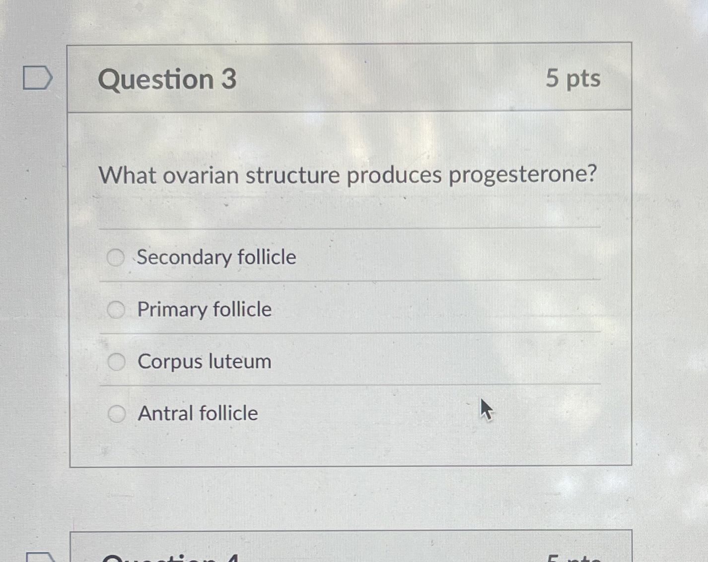 Solved Question 35 ﻿ptsWhat ovarian structure produces | Chegg.com