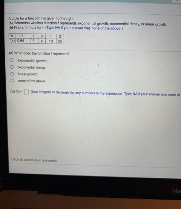Solved A Table For A Function Fis Given To The Right A
