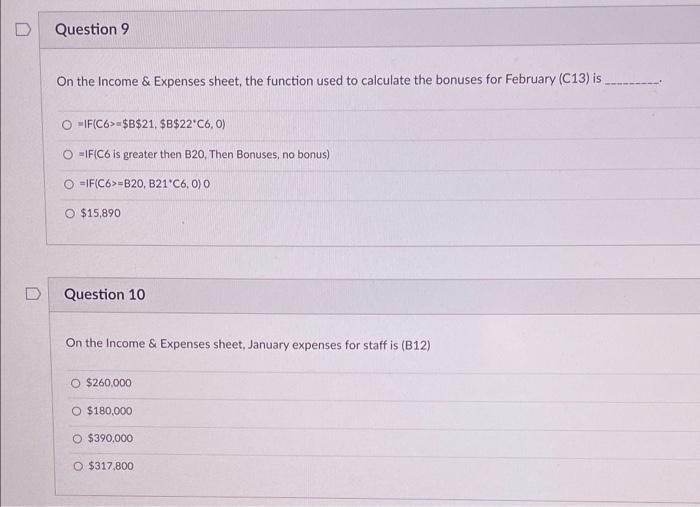 Solved On the Income \& Expenses sheet, the function used to | Chegg.com