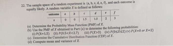 22. The sample space of a random experiment is (a, b, | Chegg.com