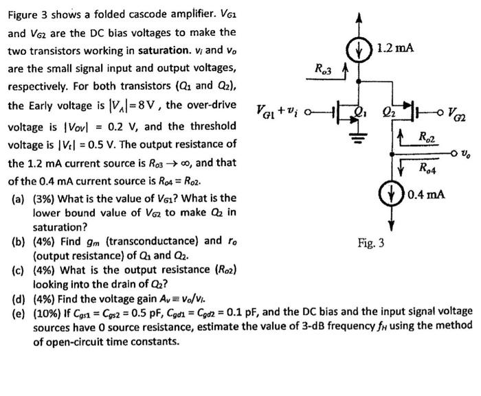 Solved HOVOZ Figure 3 shows a folded cascode amplifier. VG1 | Chegg.com