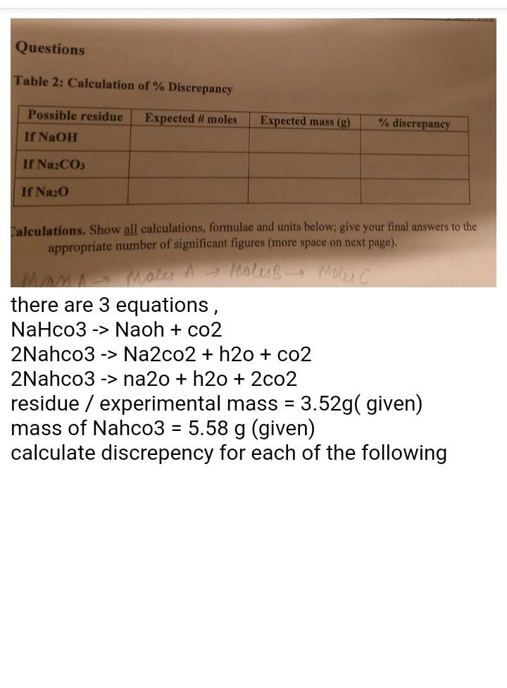Solved Questions Table 2: Calculation of % Discrepancy | Chegg.com