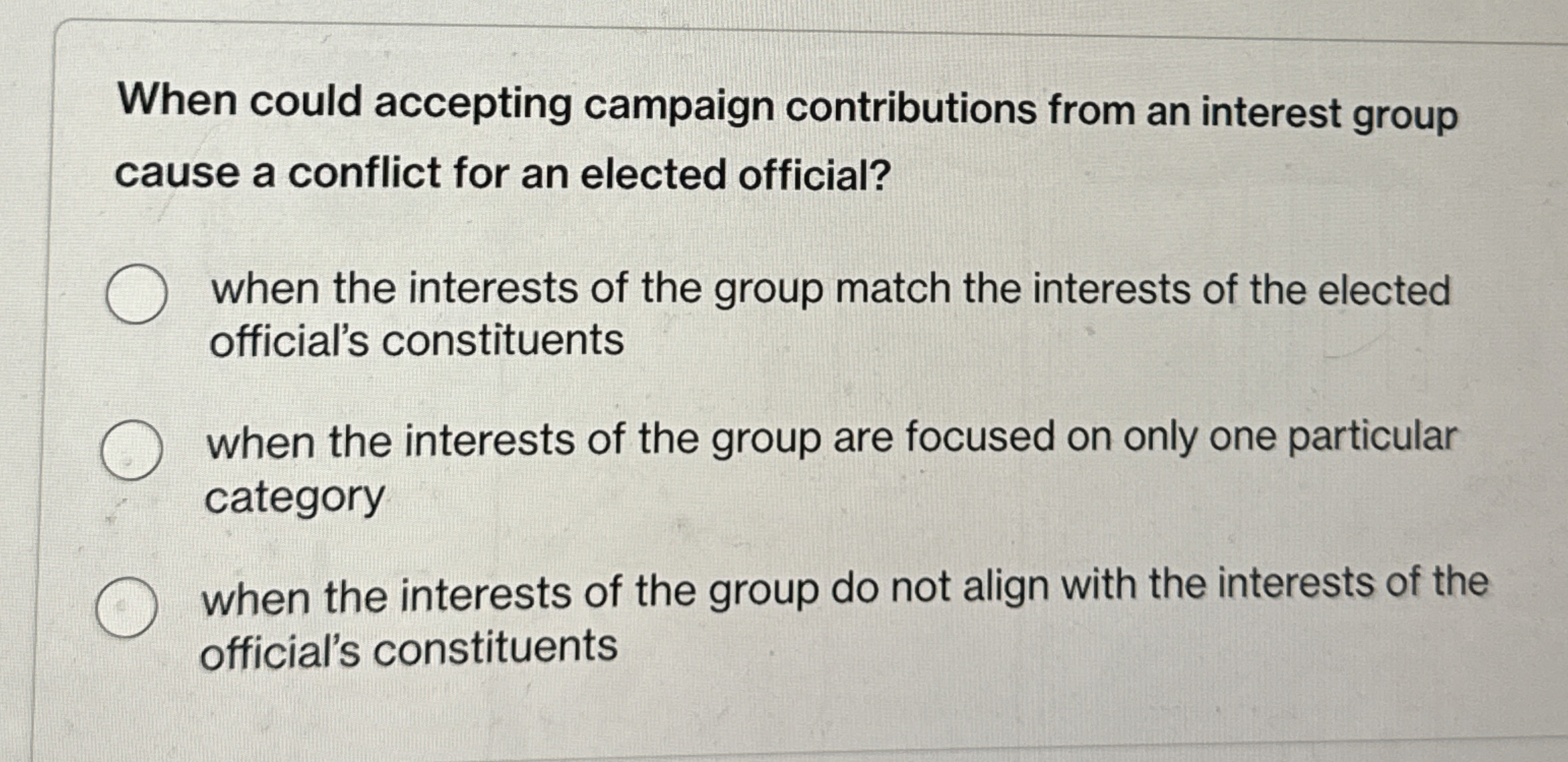 Solved When could accepting campaign contributions from an | Chegg.com