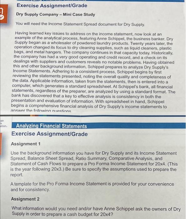 Exercise Assignment/Grade Dry Supply Company - Mini | Chegg.com