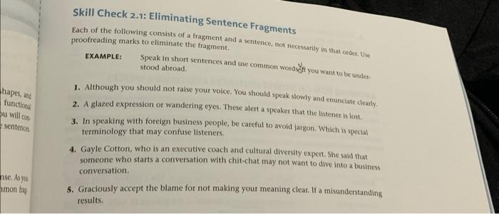 Skill Check 2.1: Eliminating Sentence Fragments Each | Chegg.com