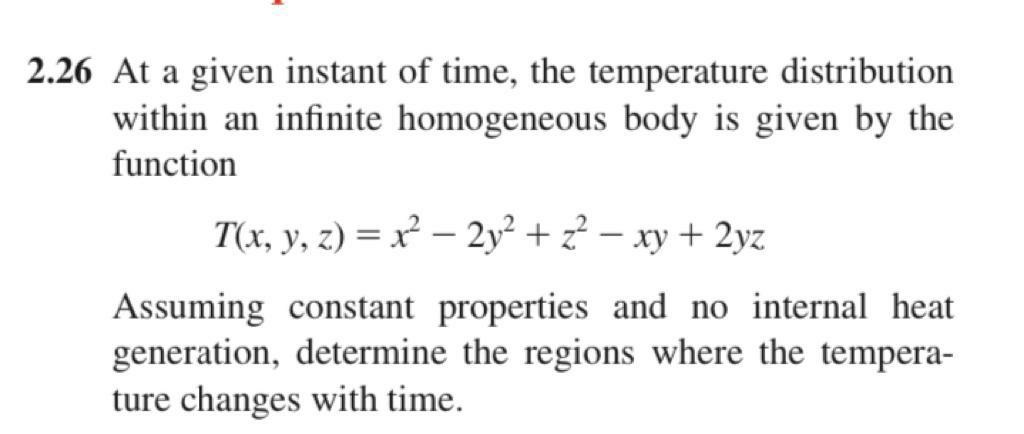 Solved 2.26 At a given instant of time, the temperature | Chegg.com