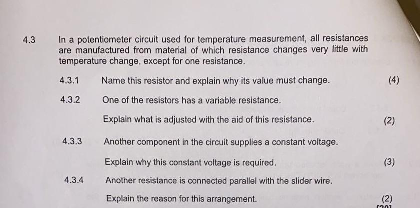 Solved In a potentiometer circuit used for temperature | Chegg.com