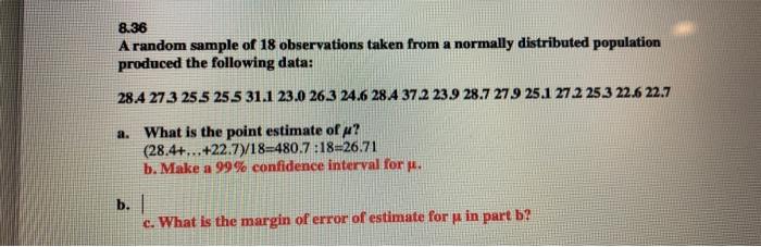 Solved 8 36 A Random Sample Of 18 Observations Taken From A