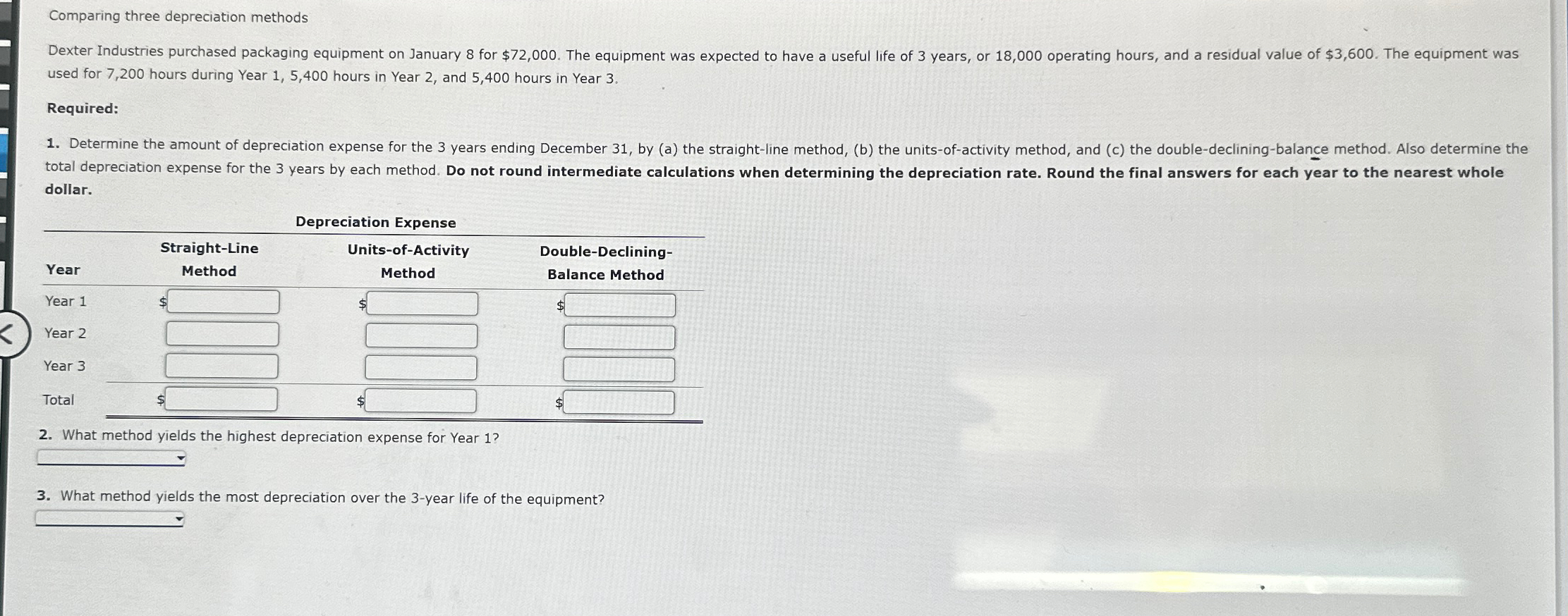 Solved Comparing three depreciation methods used for 7,200 | Chegg.com Solved Comparing three depreciation methods used for 7,200 | Chegg.com