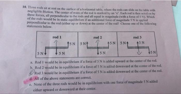 Solved 10. Three rods sit at rest on the surface of a | Chegg.com