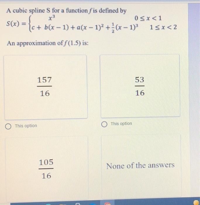 Solved A cubic spline S for a function f is defined by x3 0 | Chegg.com