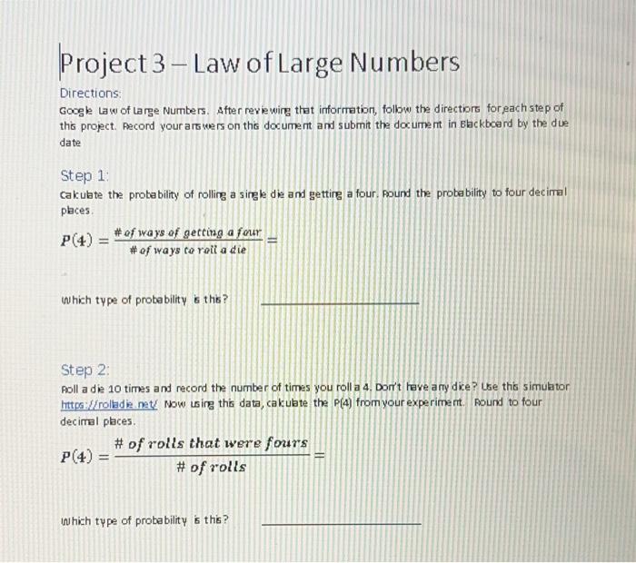 Solved Project 3-Law of Large Numbers Directions: Google Law | Chegg.com