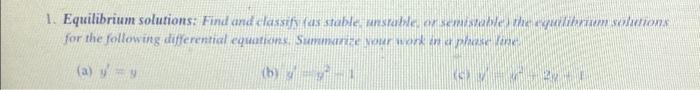 Solved 1. Equilibrium solutions: Find and classify (as | Chegg.com