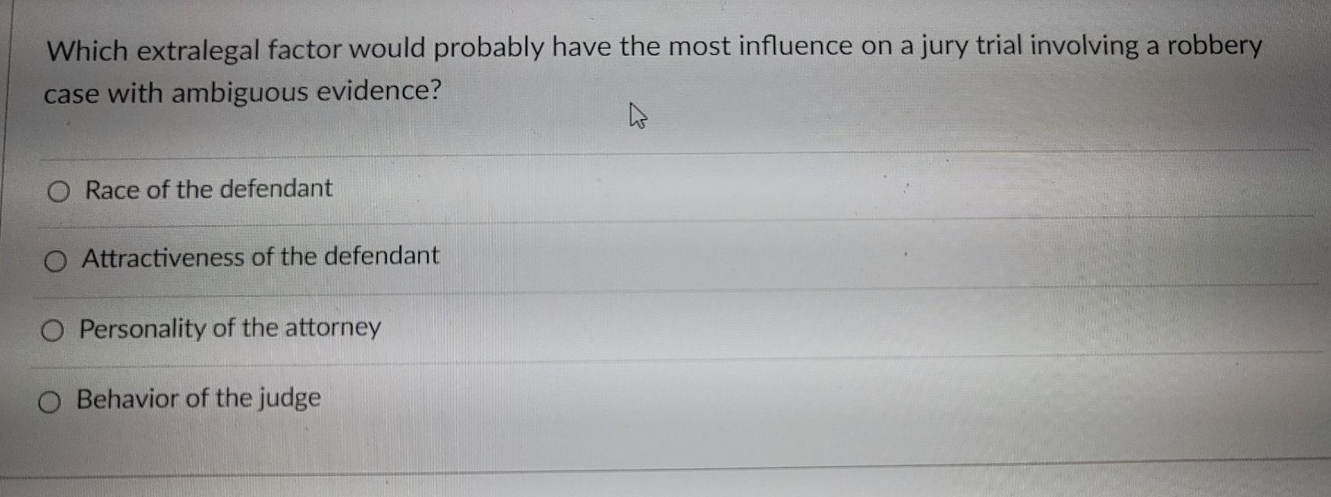 Solved Which extralegal factor would probably have the most | Chegg.com