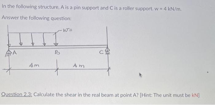 Solved In the following structure, A is a pin support and C | Chegg.com