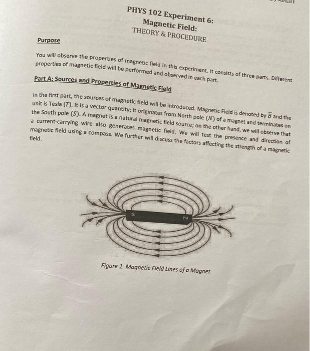 Solved PHYS 102 Experiment 6: Magnetic Field: Purpose THEORY | Chegg.com