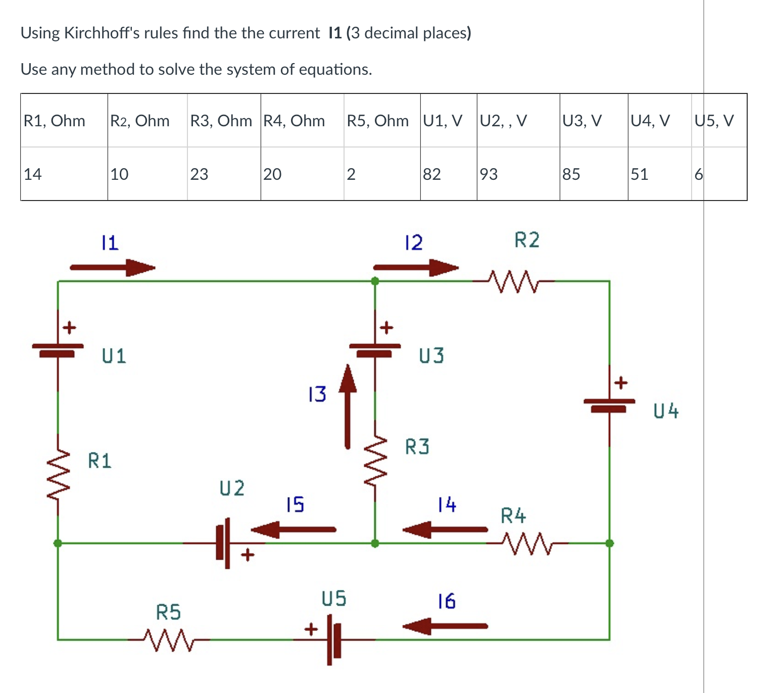 Solved Using Kirchhoff's rules find the the current I1 (3 | Chegg.com