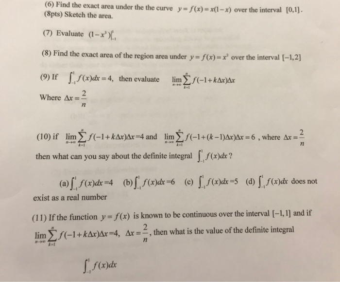 Solved (6) Find the exact area under the the curve y = f(x) | Chegg.com