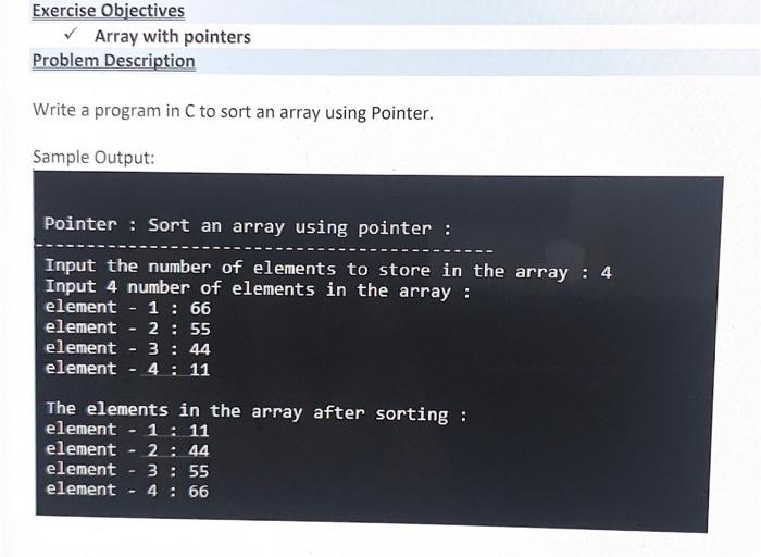 Solved Write A Program In C To Sort An Array Using Pointer