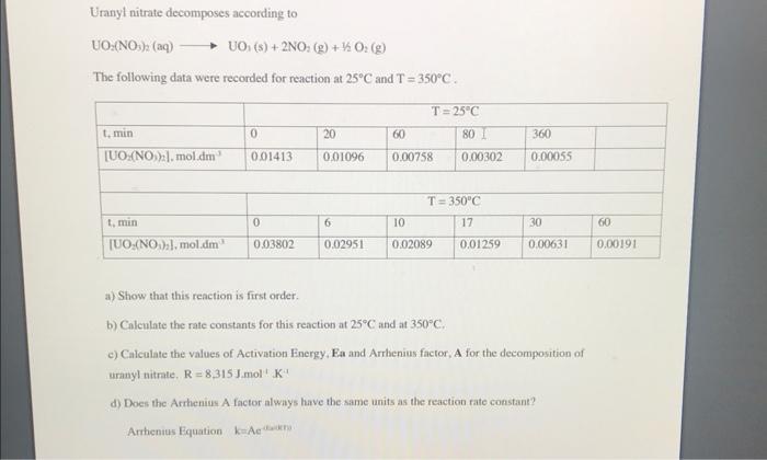 Uranyl nitrate decomposes according to | Chegg.com