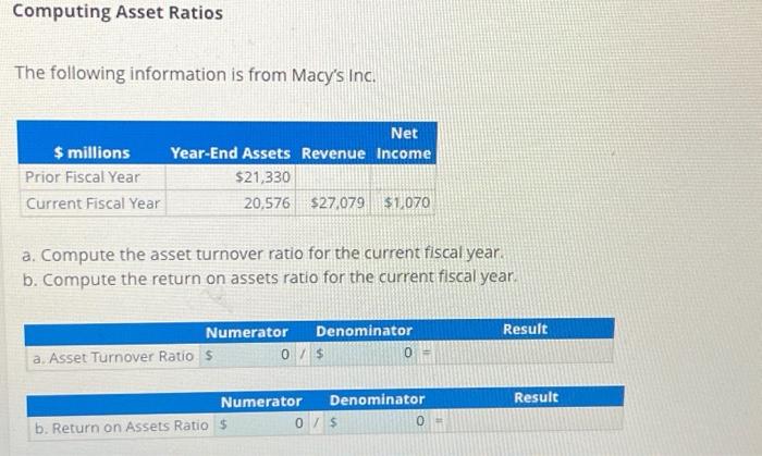 Solved Computing Asset Ratios The following information is | Chegg.com