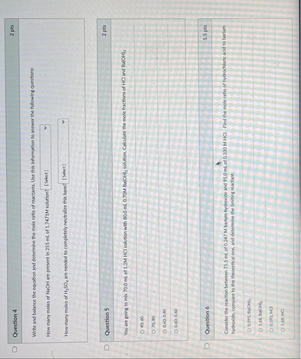 Solved Write and balance the oquation and determine the mole | Chegg.com