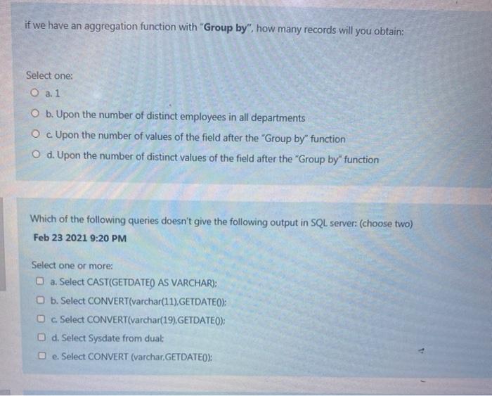 Solved if we have an aggregation function with "Group by", | Chegg.com