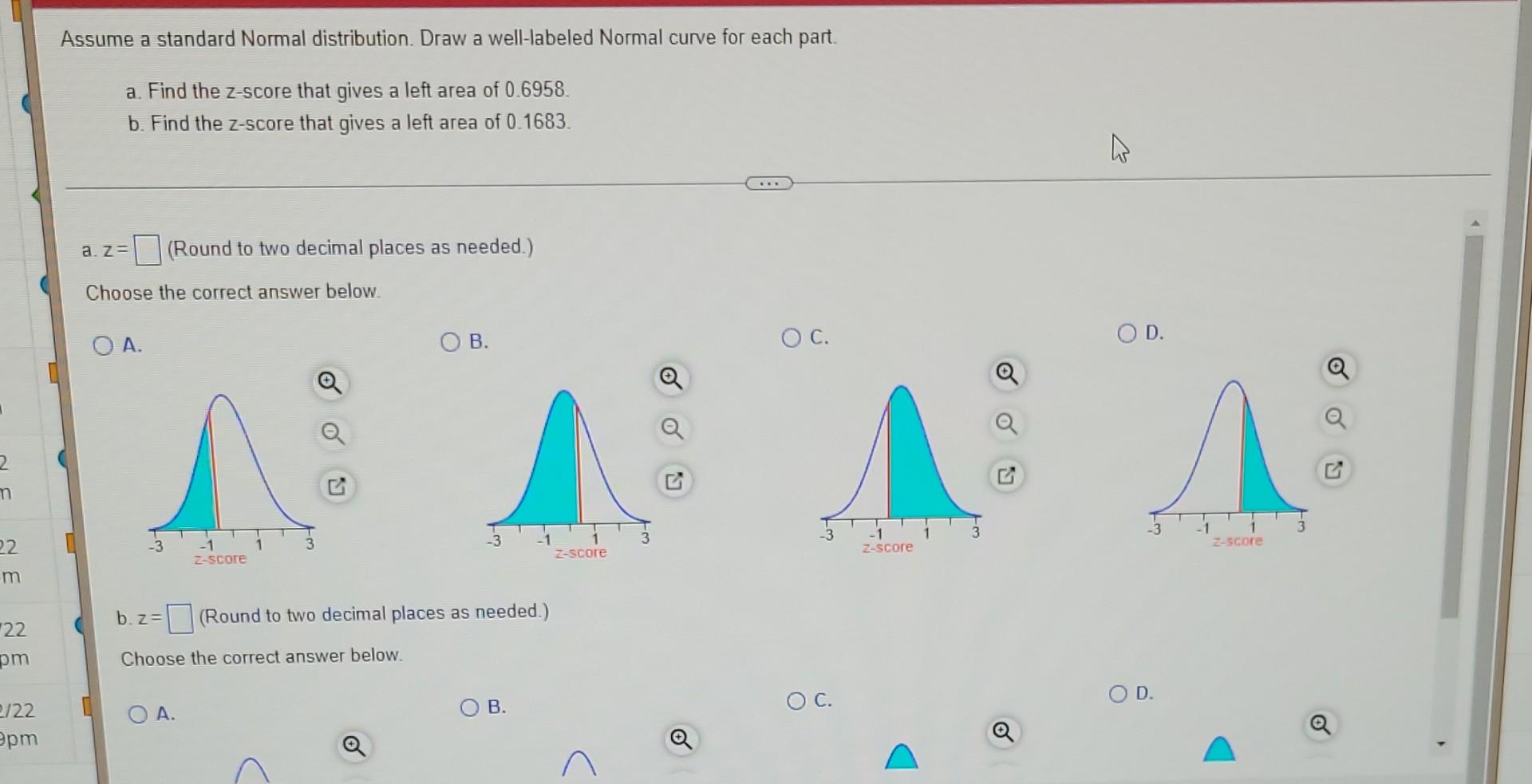 Solved 2 m 22 m 22 pm 2/22 9pm Assume a standard Normal | Chegg.com