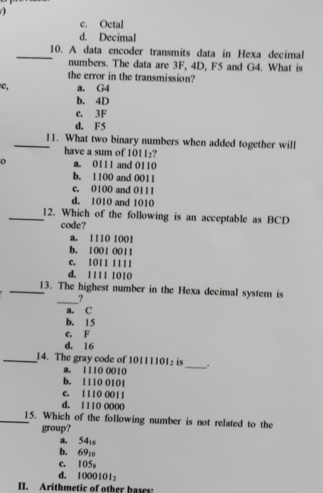 Solved c. Octal d. Decimal 10. A data encoder transmits data | Chegg.com