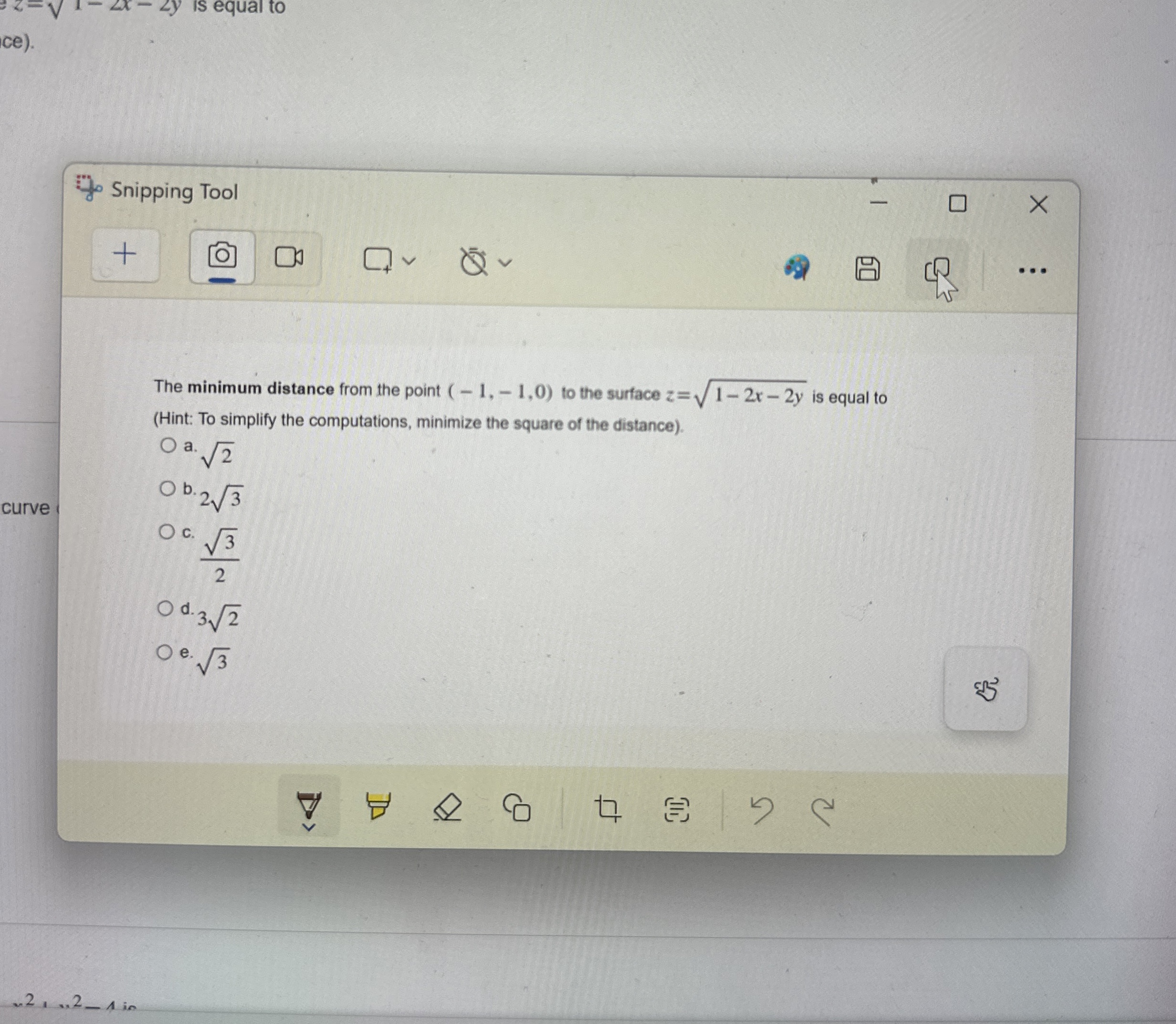 Solved ce)."O Snipping ToolThe minimum distance from the | Chegg.com