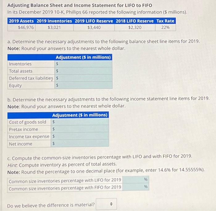 Solved Adjusting Balance Sheet and Income Statement for LIFO | Chegg.com