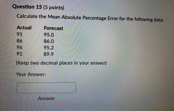 Solved Question 15 (5 points) Calculate the Mean Absolute | Chegg.com