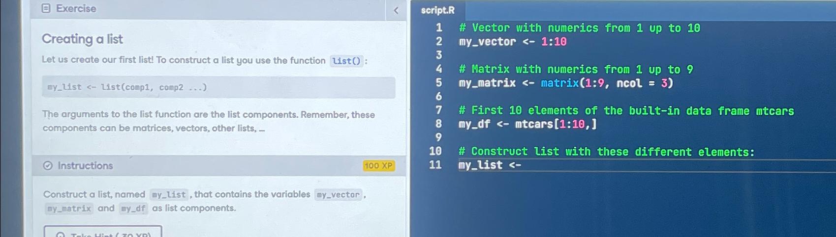 Solved ExerciseCreating a listLet us create our first list! | Chegg.com