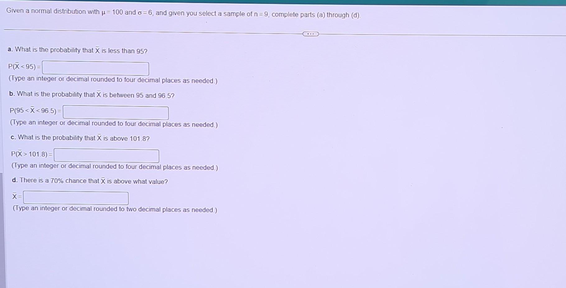 Solved Given A Normal Distribution With 100 And 6 And Chegg solved-given-a-normal-distribution-with-100-and-6-and-chegg