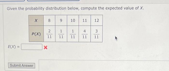 Solved Given the probability distribution below, compute the | Chegg.com
